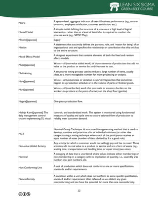 ESTIEM Lean Six Sigma Green Belt course - Glossary of terms | PDF