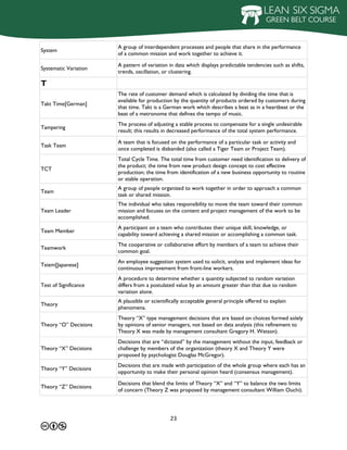 ESTIEM Lean Six Sigma Green Belt course - Glossary of terms | PDF