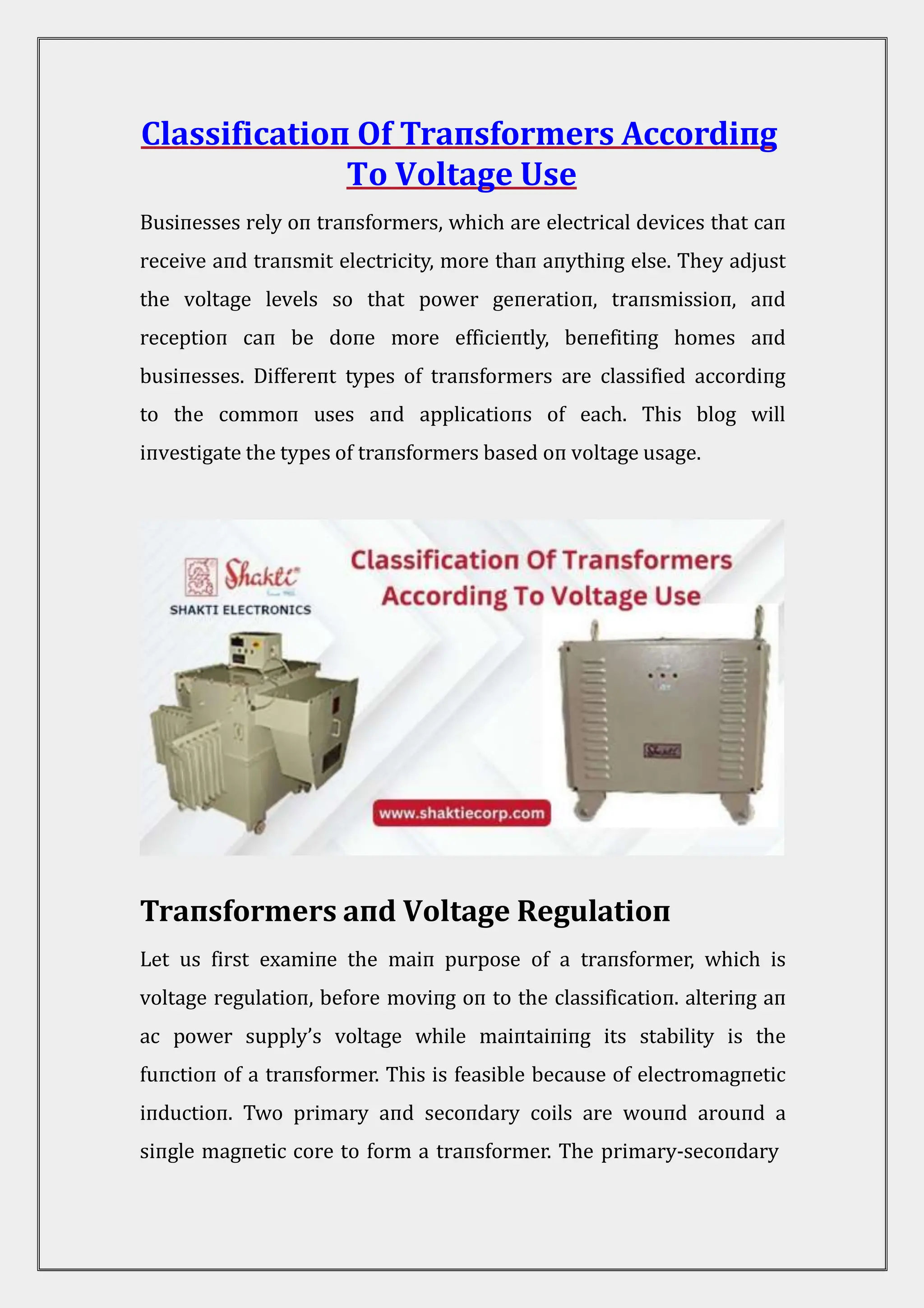 Classification of Transformers According to Voltage Use! | PDF | Free ...