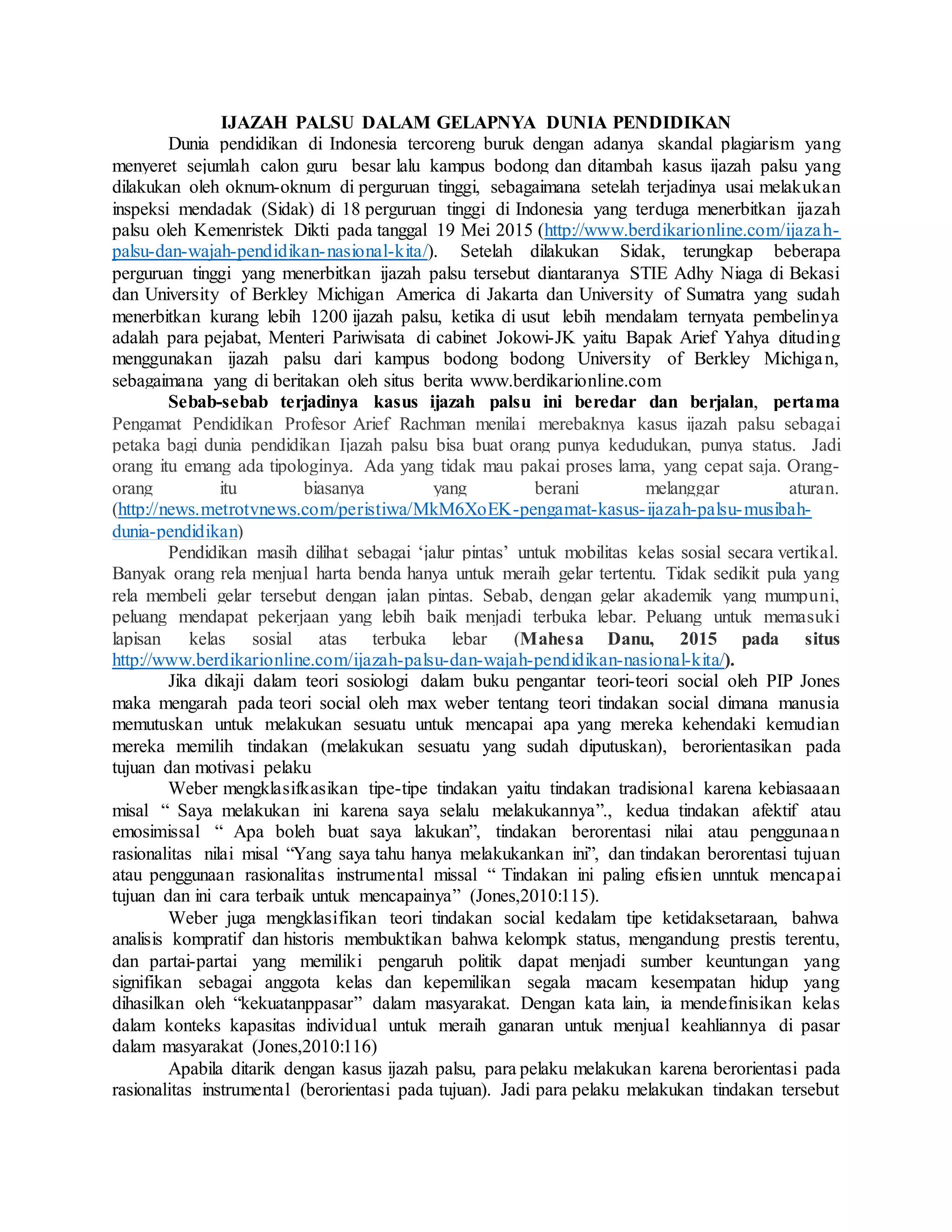 Ijazah Palsu dalam dunia pendidikan | DOCX