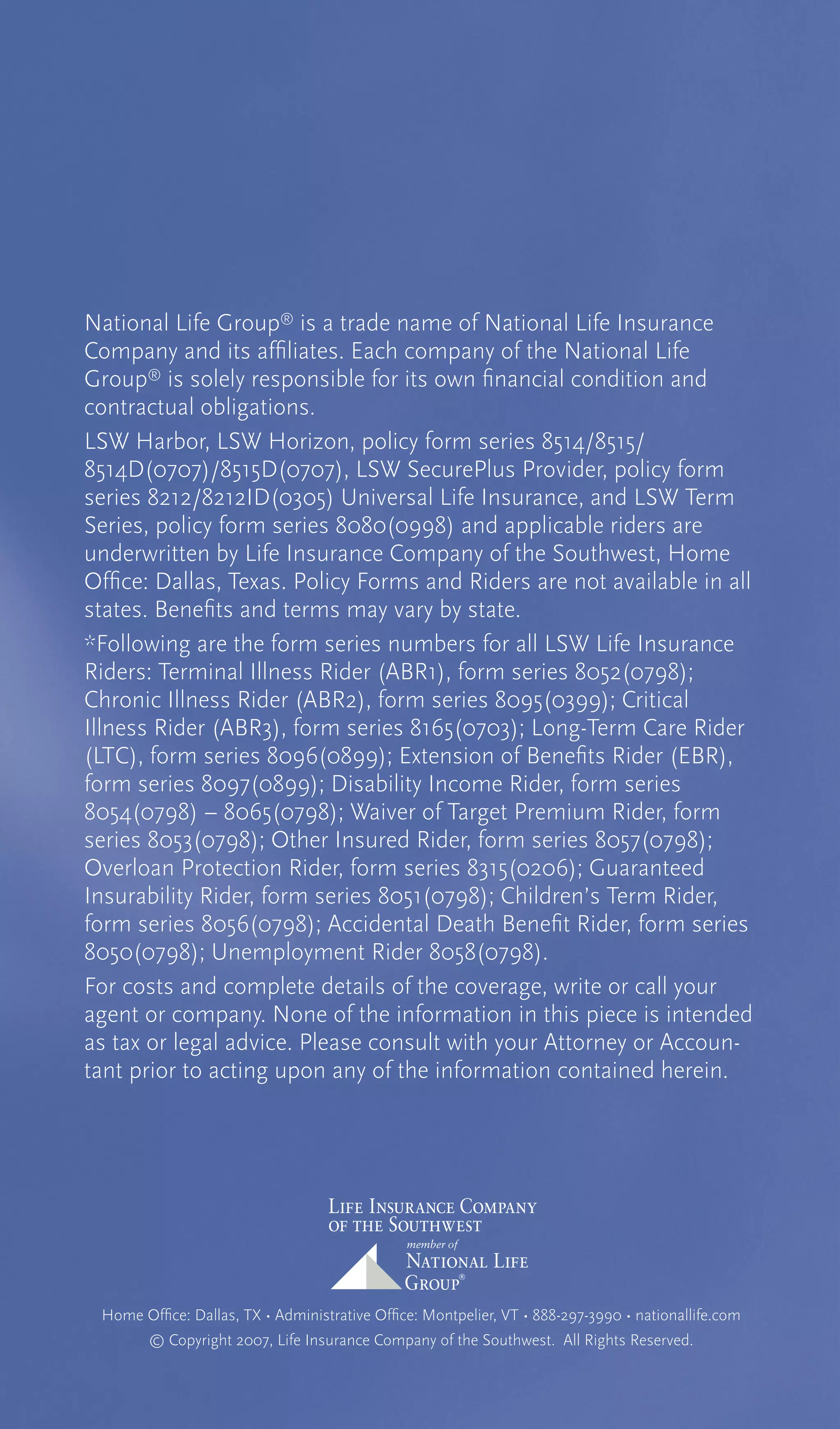 Lsw Living Benefits Brochure | PDF