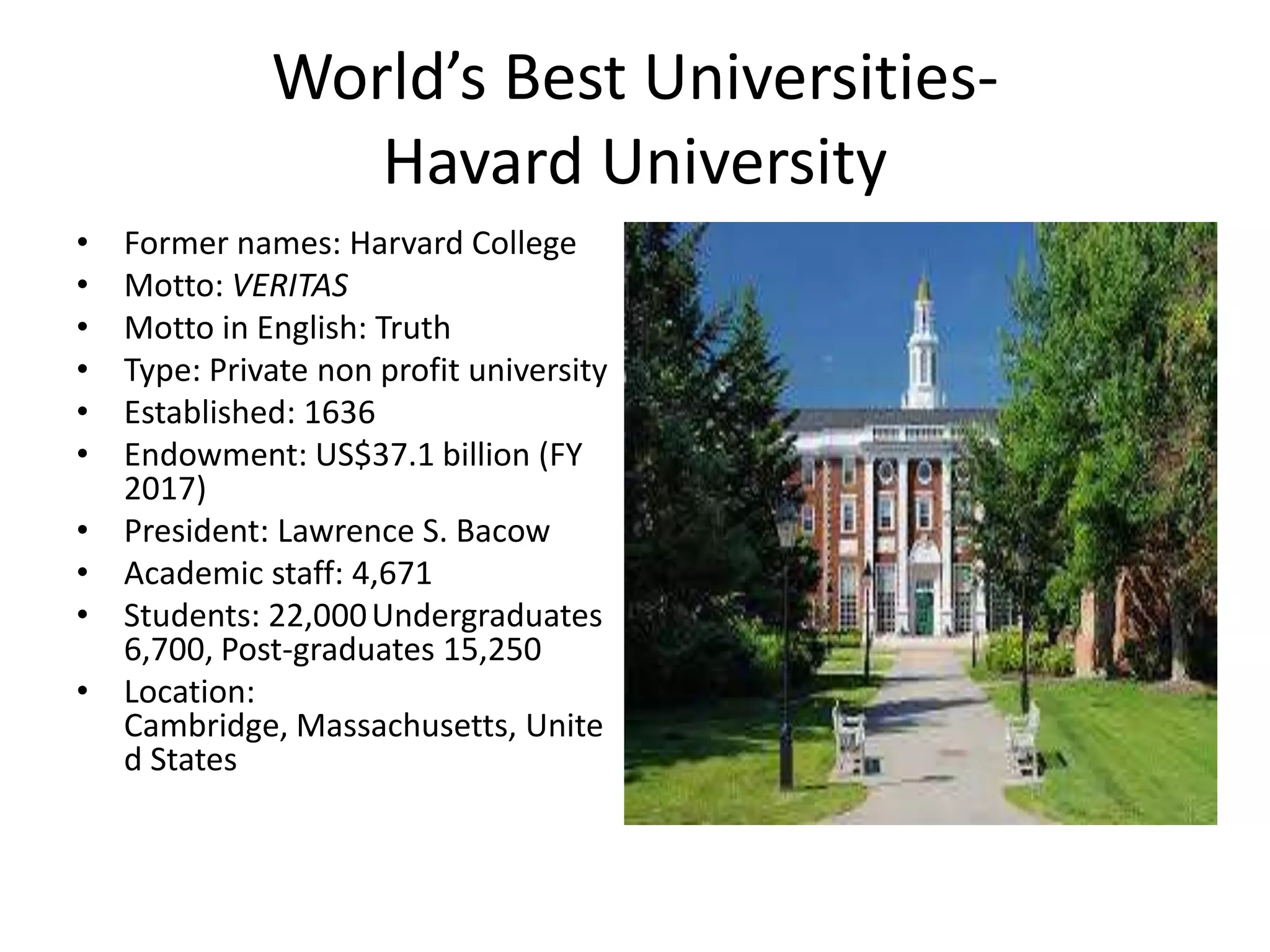 A presentation on ranking of universities in the | PPTX