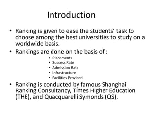 A presentation on ranking of universities in the | PPT
