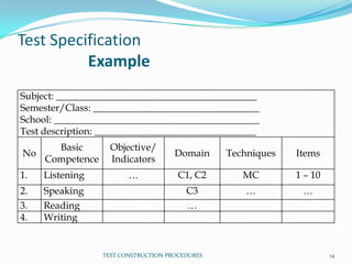 Lt j-test construction procedure | PPT