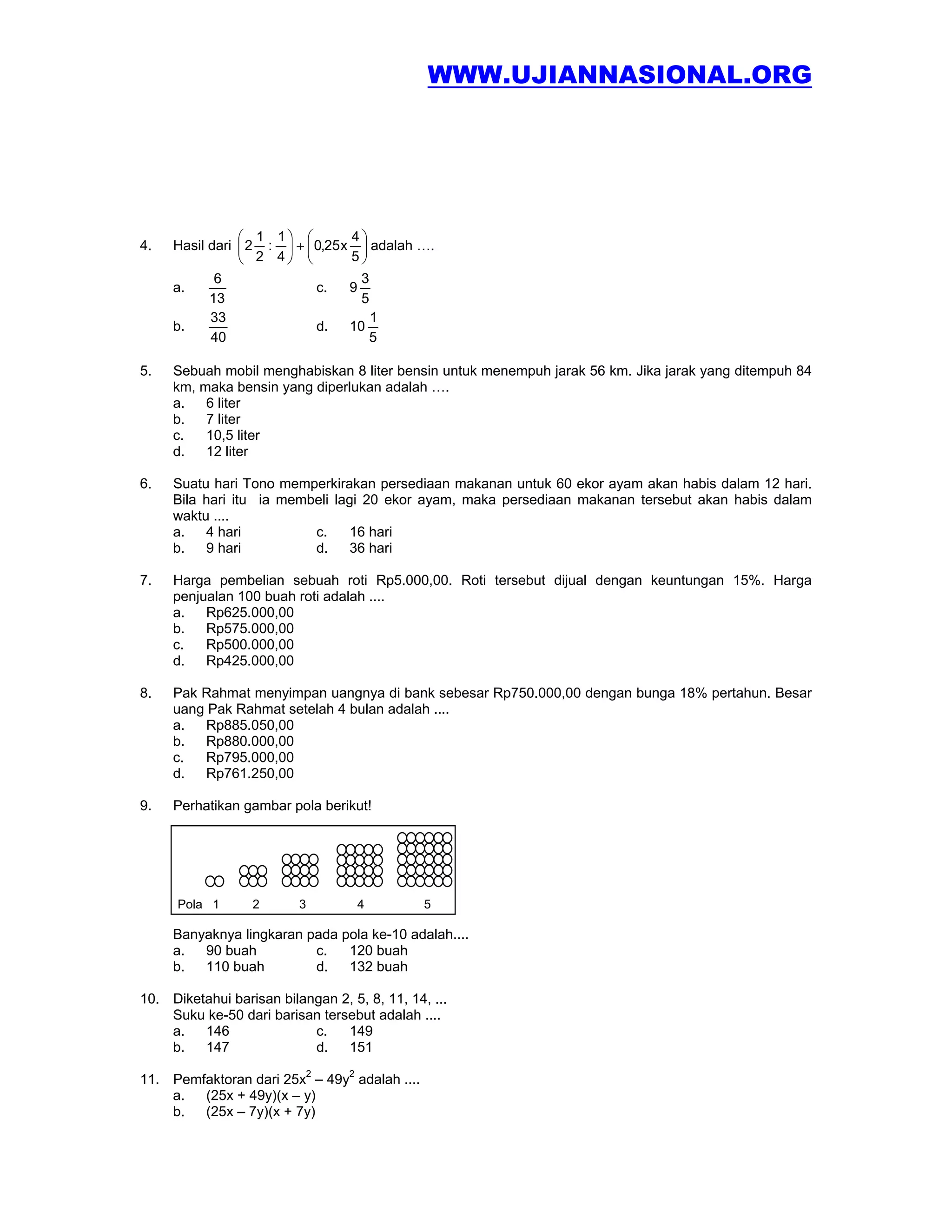 Lt soal-mtk-un-smp | PDF