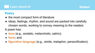 LT 11_Unit 3_Lesson 1_Poetry.pptx | Poetry | Books and Literature