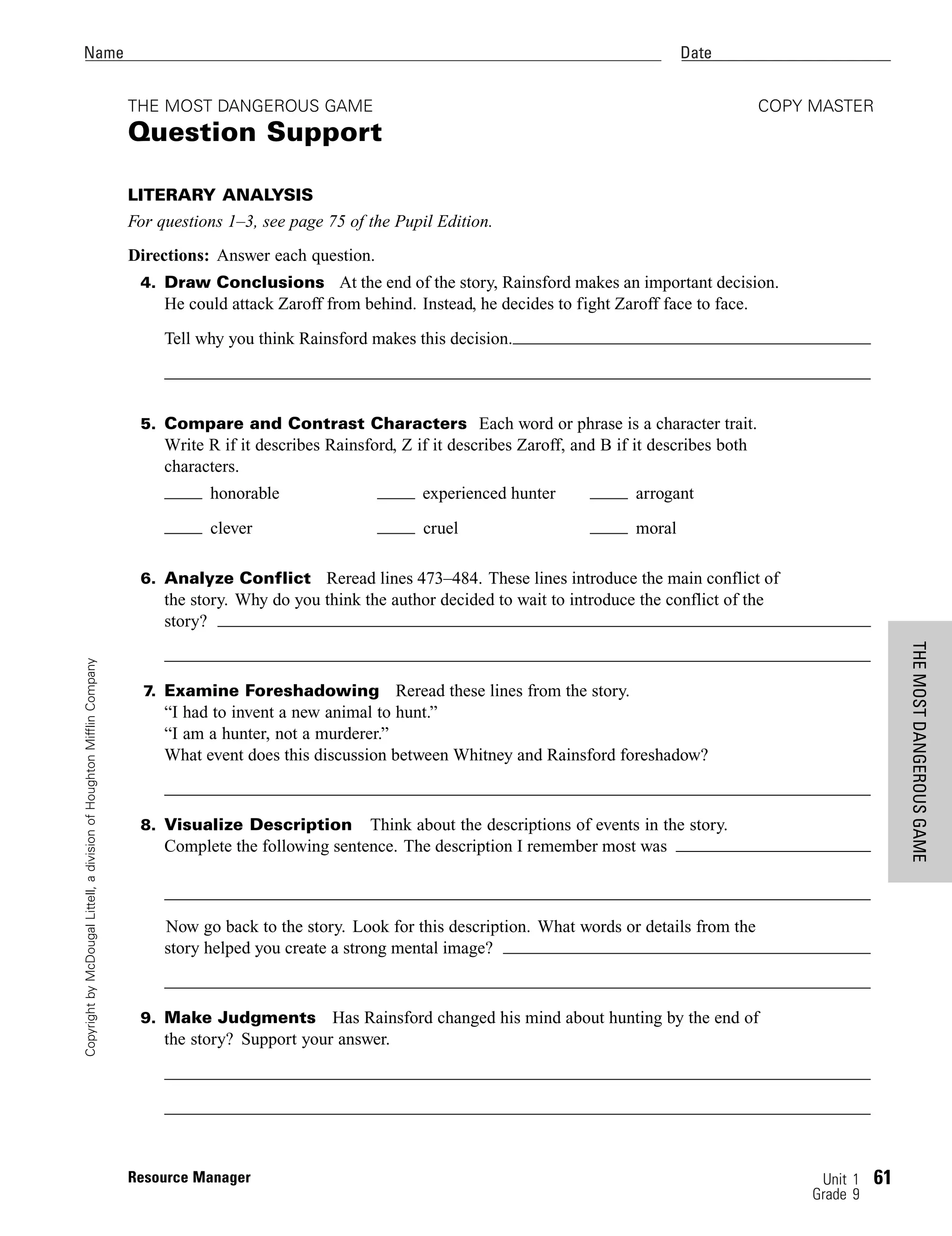 The Most Dangerous Game Literary Analysis | PDF