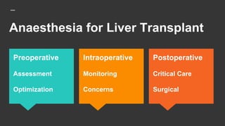 Liver Transplant Anaesthesia- perioperative care | PPTX | Heart and ...