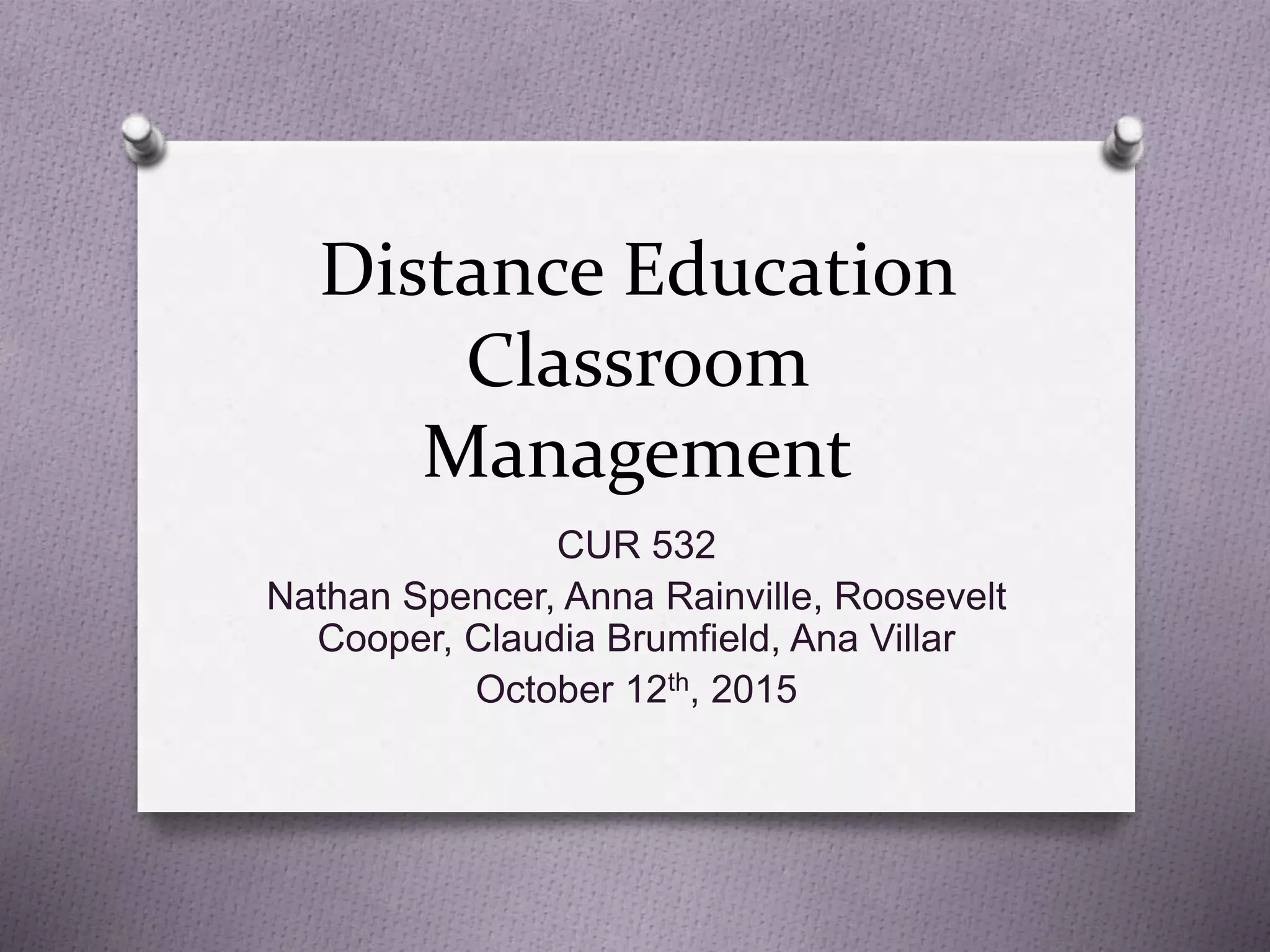Distance Education Classroom Management | PPT