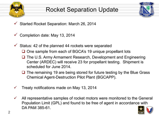 Blue Grass Chemical Activity M55 Rocket Separation Operation Update 11 ...