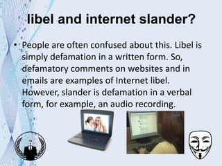 Defamation on the Internet | PPTX | Internet Safety | Parenting