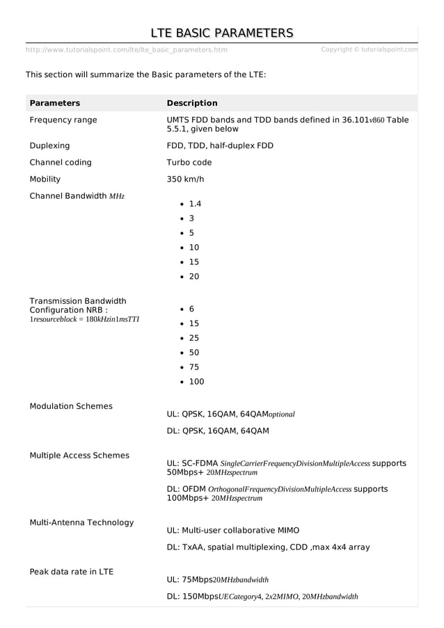 Lte basic parameters | PDF