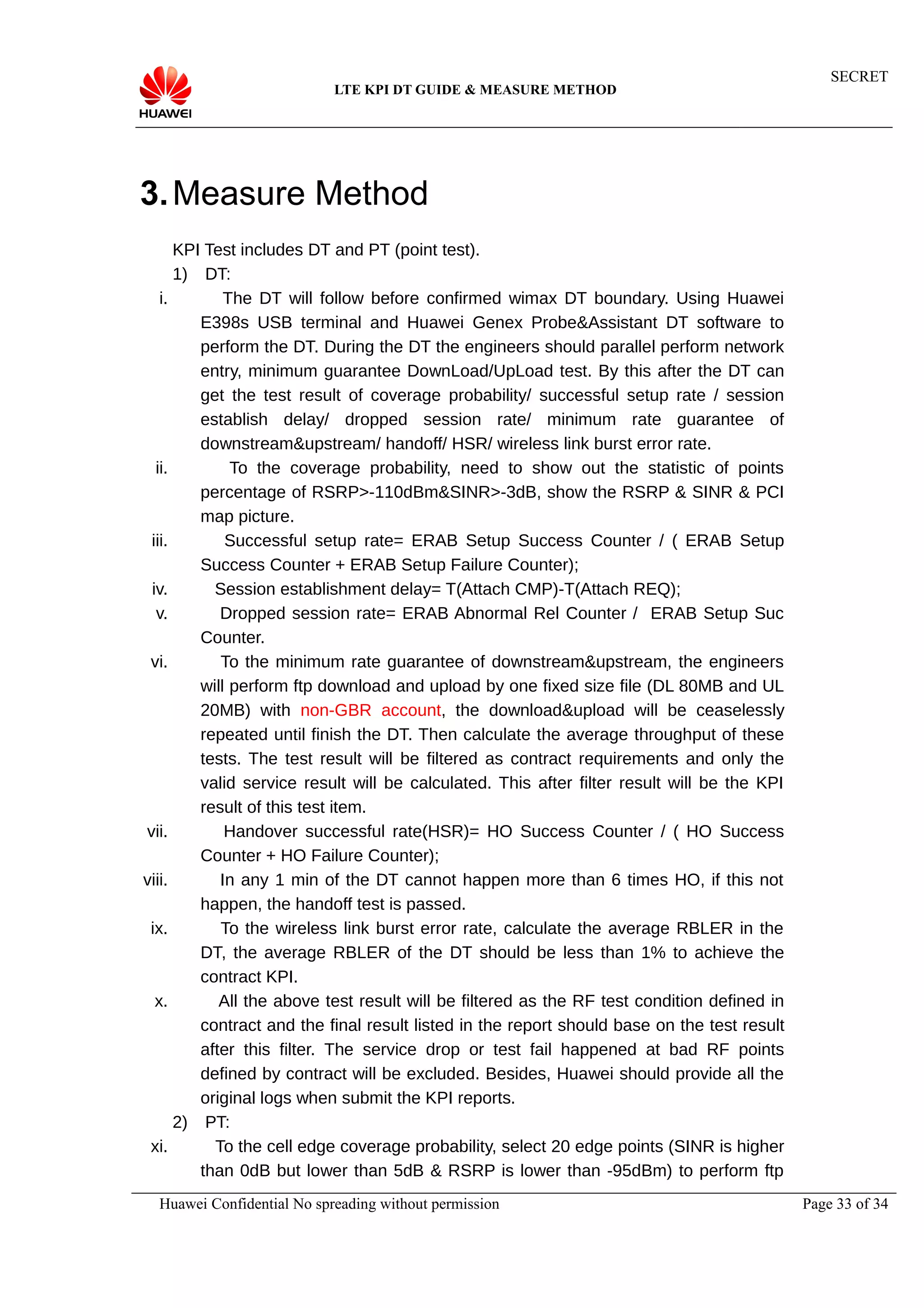 Lte kpi dt guide & measure method. | DOC
