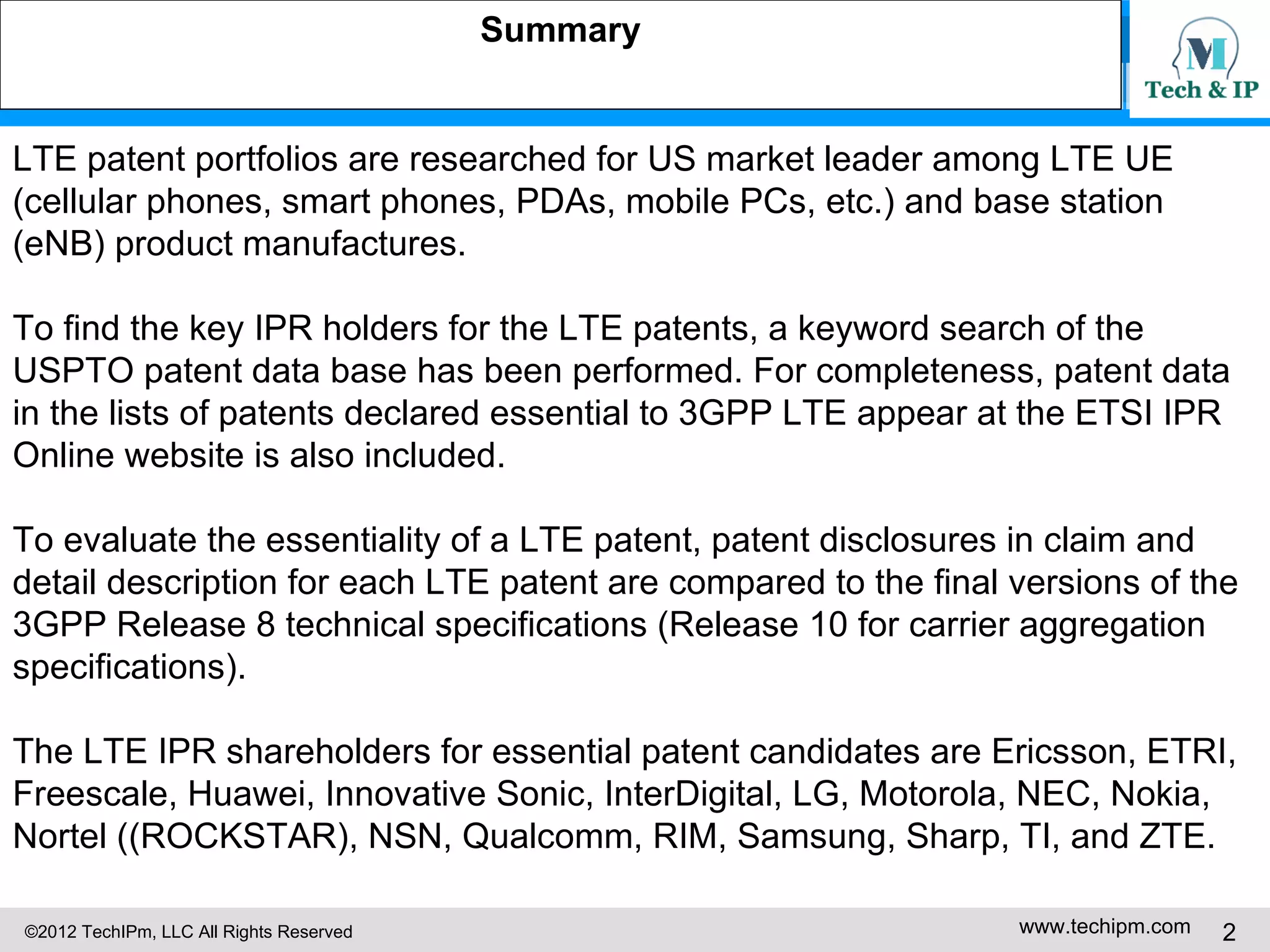 LTE Standards Essential Patent IPR Governance 2Q 2012 | PPT