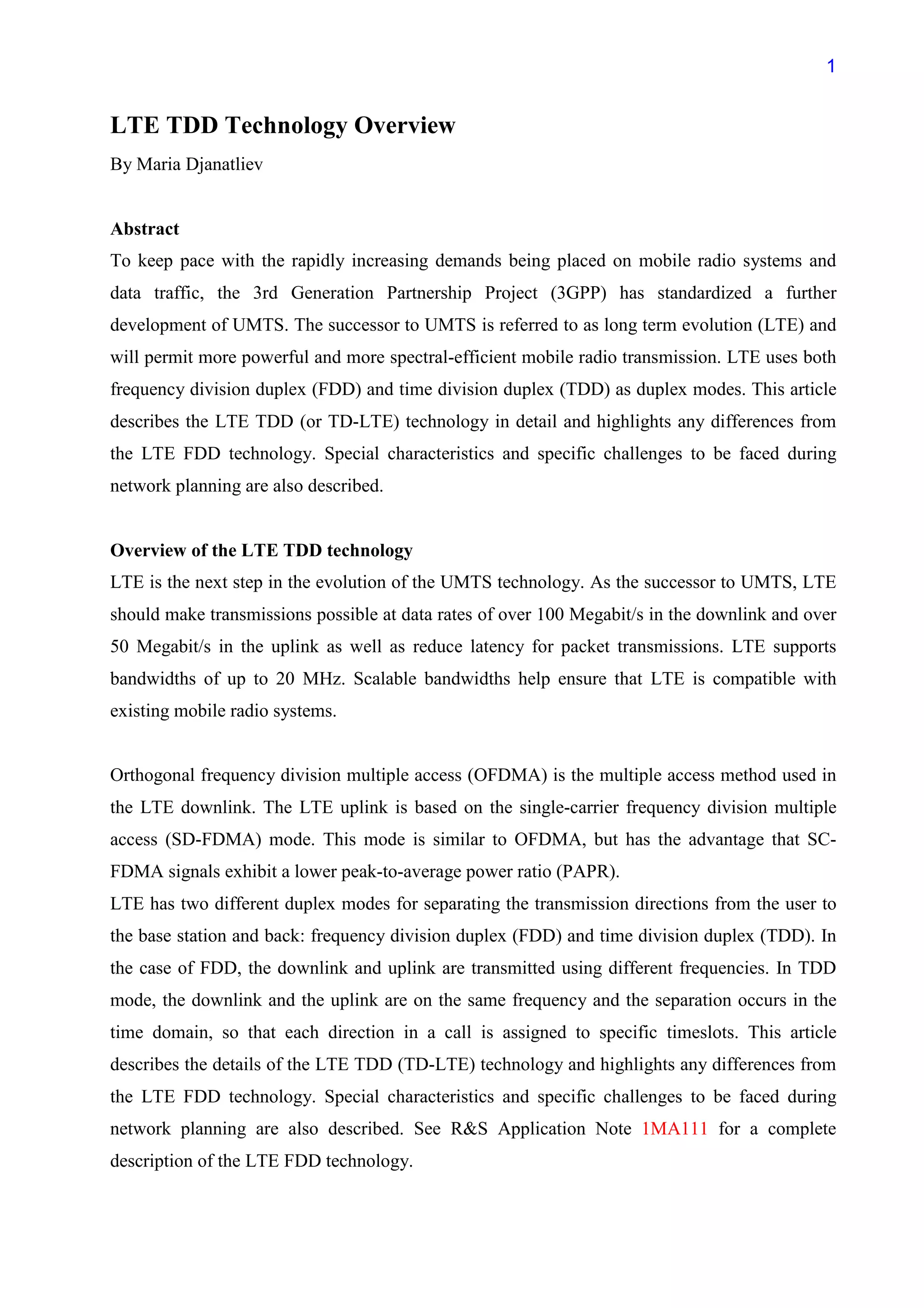 LTE TDD Technology Overview | PDF