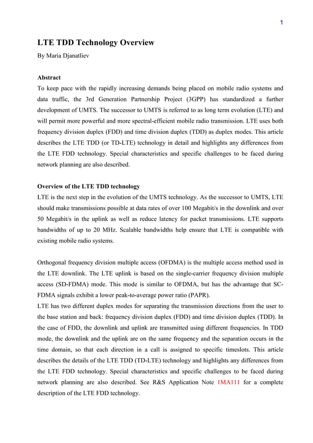 LTE TDD Technology Overview | PDF
