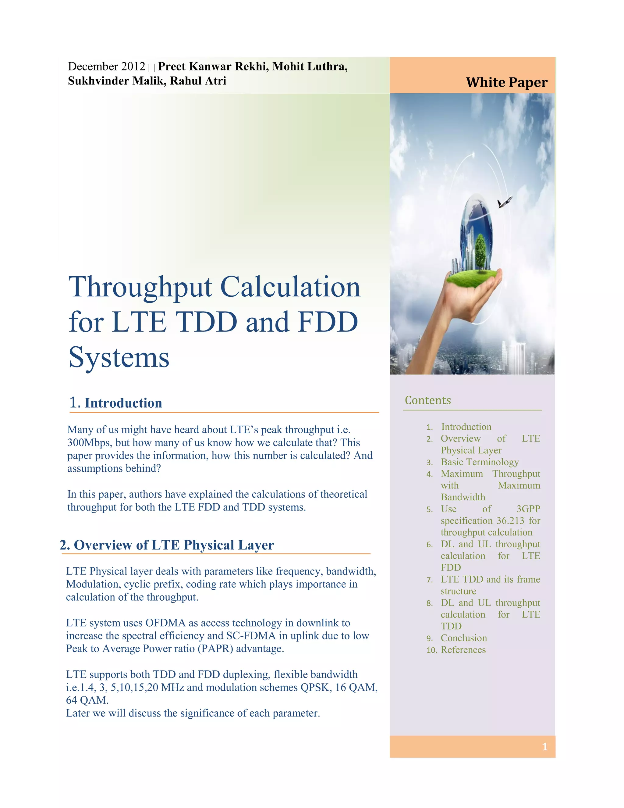 Throughput Calculation For Lte Tdd And Fdd System Pdf Computer Networking Computing