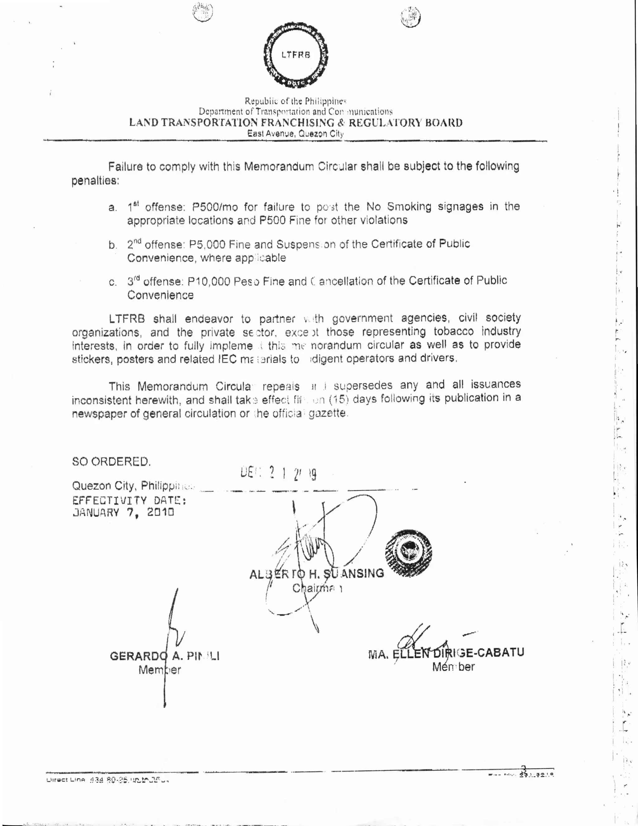 LTFRB MC 2009-0036 | PDF