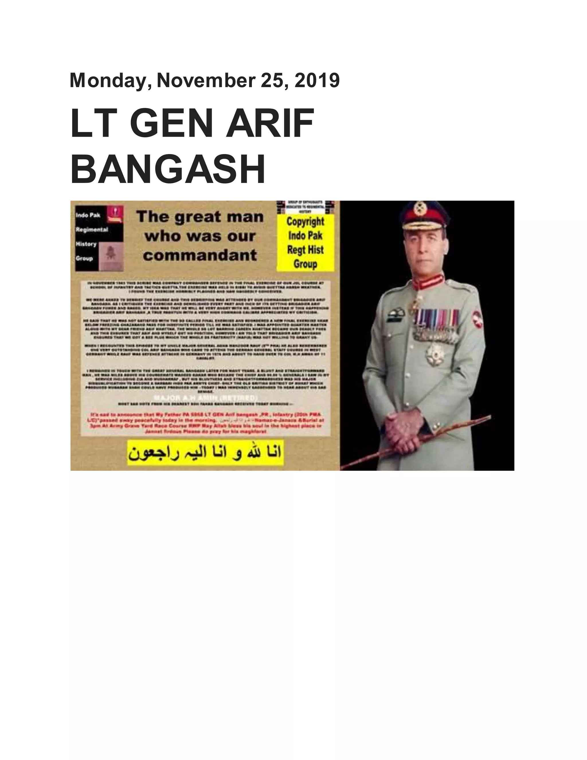 Lt gen arif bangash-Our great commandant | DOCX