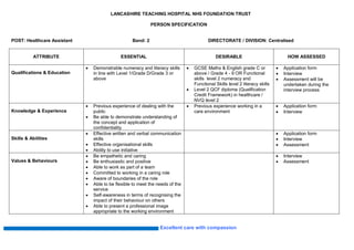 LTHTR HCA 438 RC7430 Job Description and Person Specification | PDF