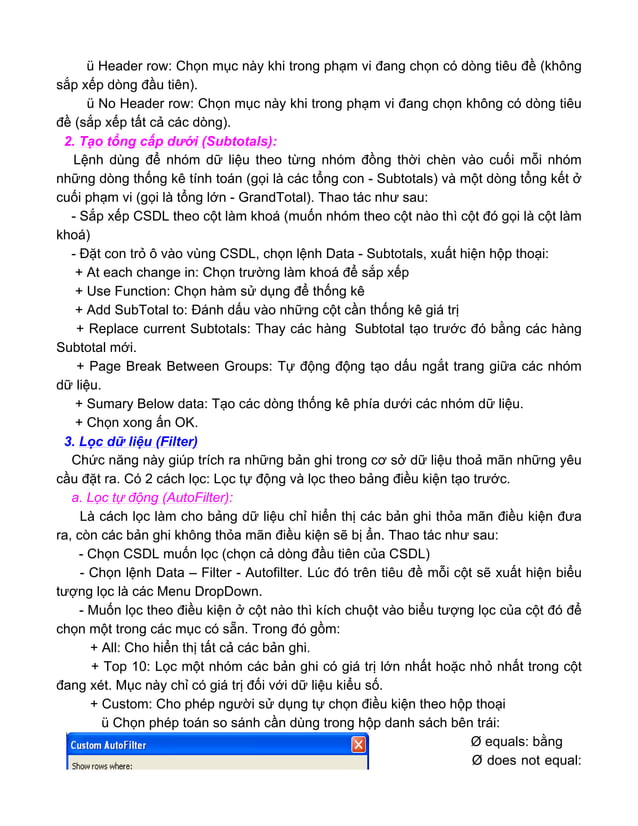 Lý thuyết excel csdl | PDF