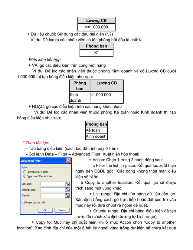 Lý thuyết excel csdl | PDF