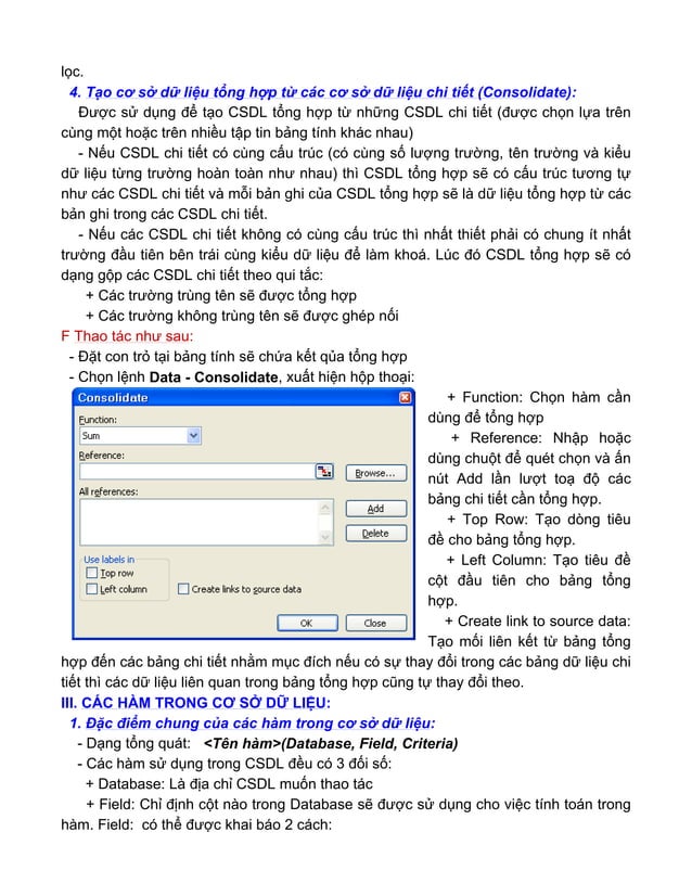 Lý thuyết excel csdl | PDF