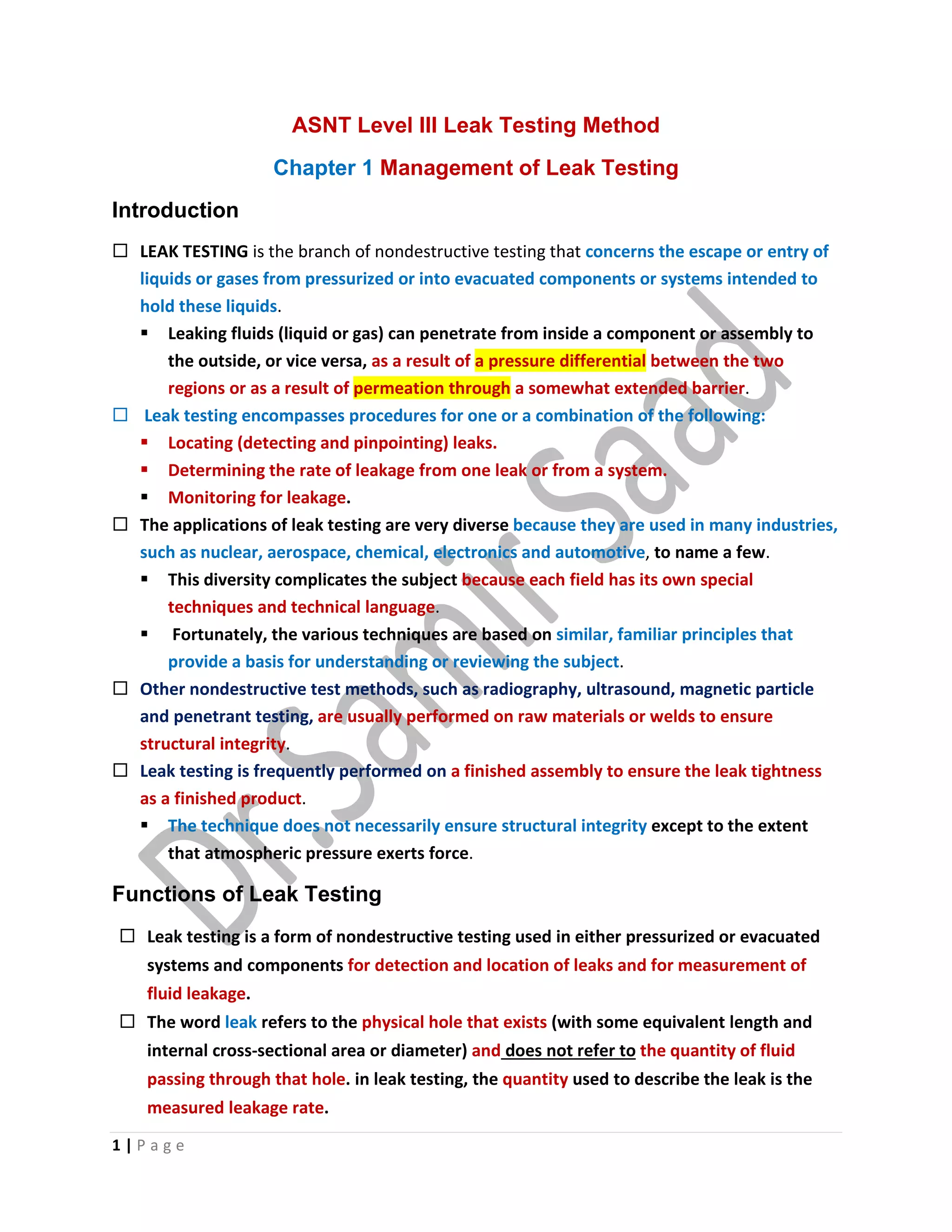 ASNT Leak Testing (LT) Level III Notes-Dr. Samir Saad | PDF