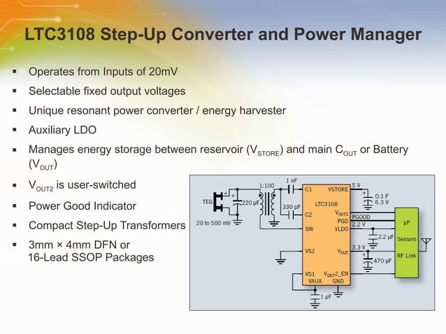 LTC3108 – Ultralow Voltage Step-Up Converter and Power Manager | PPT | Consumer Electronics ...