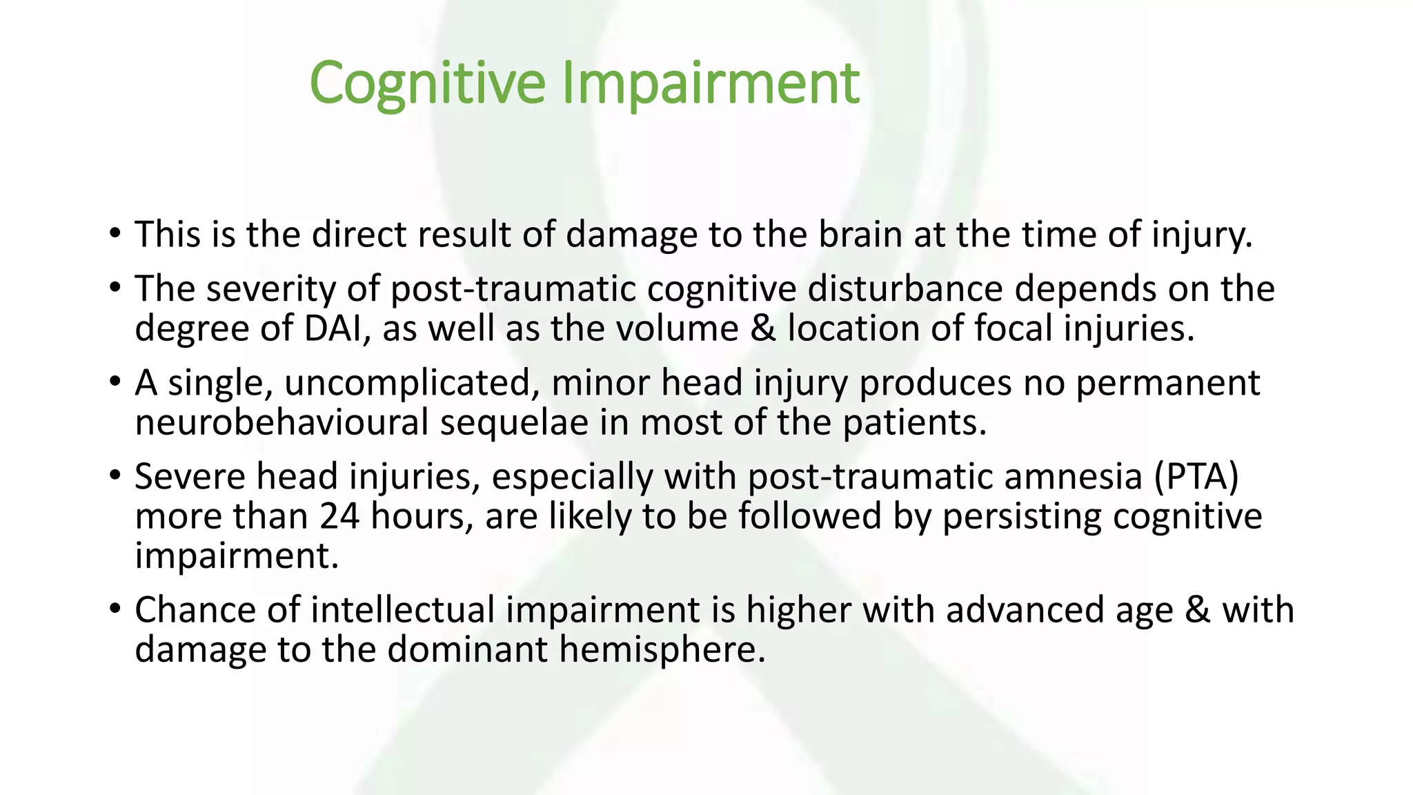 Long term managment of traumatic brain injury | PPTX