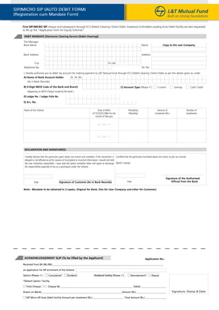 L&t mutual fund common application form with kim | PDF