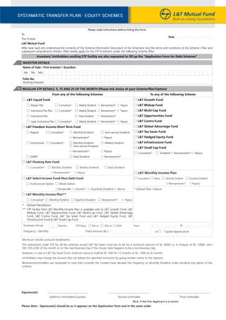 L&t mutual fund common application form with kim | PDF