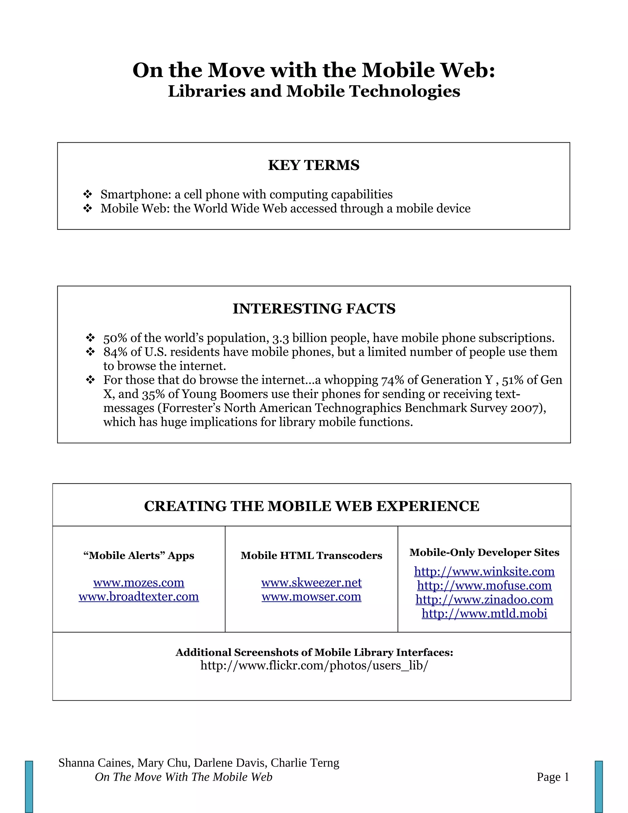 Libraries and Mobile Web Handout | DOC