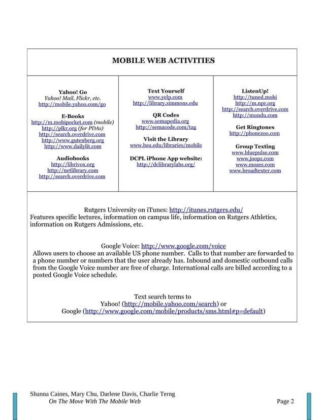 Libraries and Mobile Web Handout | DOC