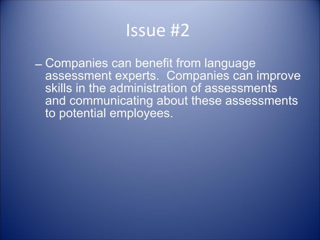 Assessment Issues in Workplace ESL Instructional Programs | PPT