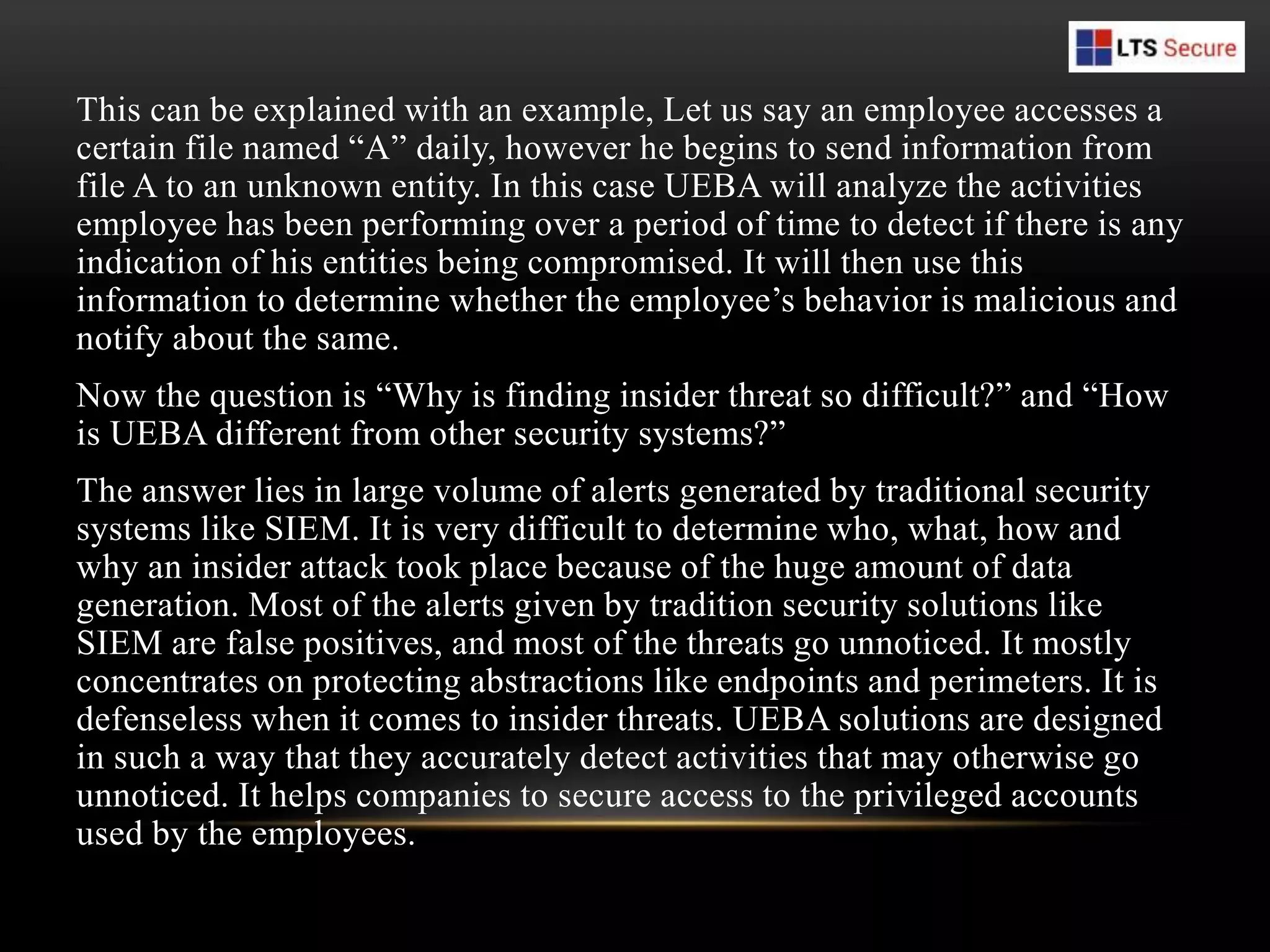 LTS Secure User Entity Behavior Analytics(UEBA) boon to Cyber Security | PPT | Free Download