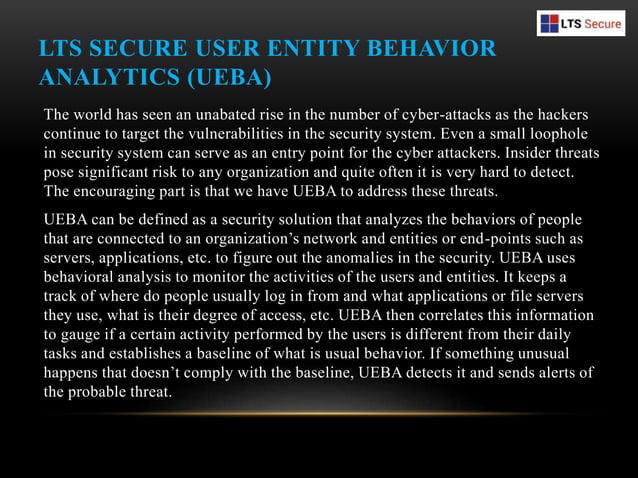LTS Secure User Entity Behavior Analytics(UEBA) boon to Cyber Security | PPT