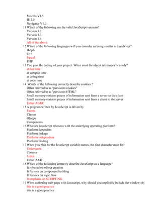 Lt web quiz_answer | XLS | Web Development | Internet