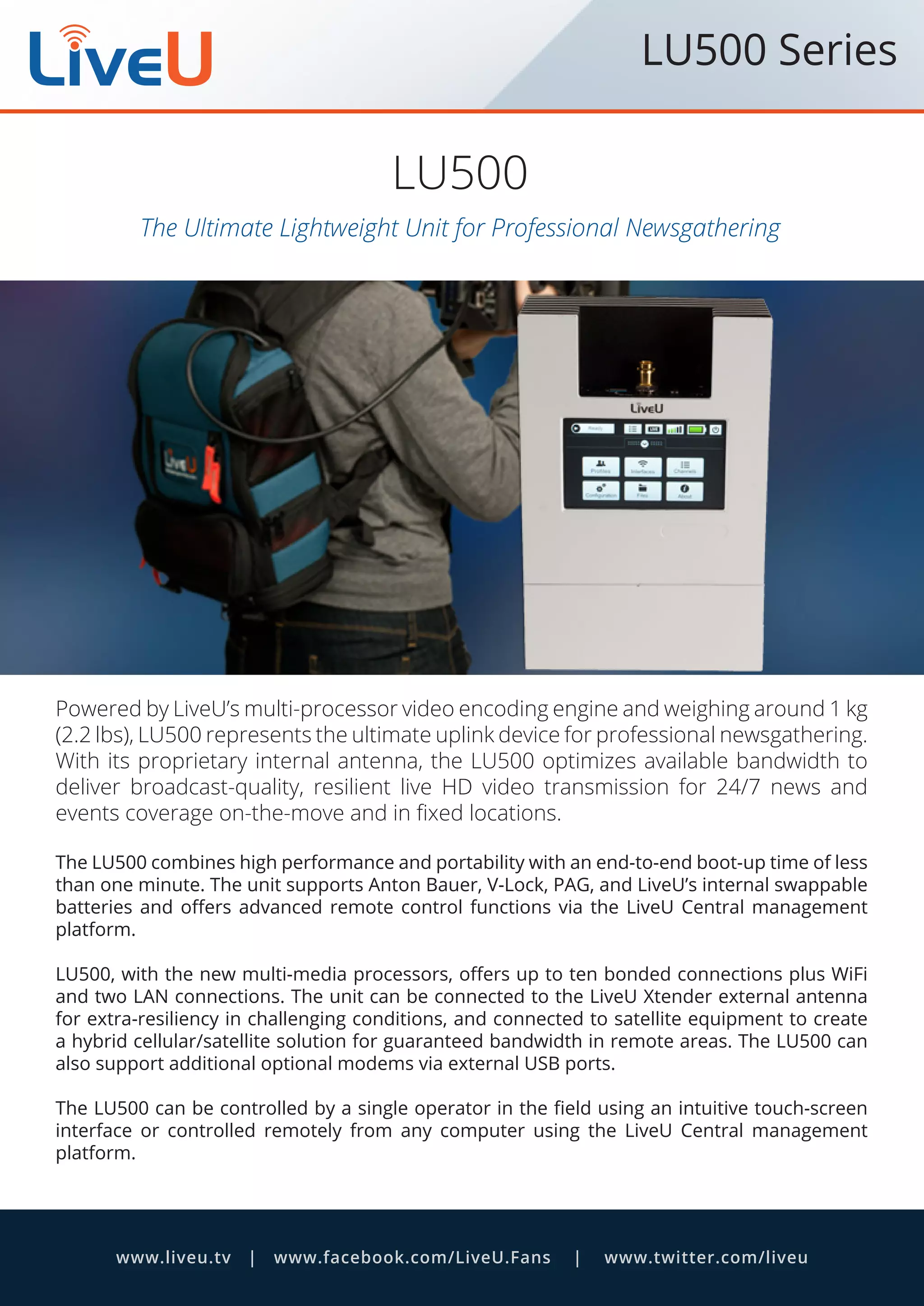 LiveU LU500 Datasheet - Live Outside Broadcast | PDF