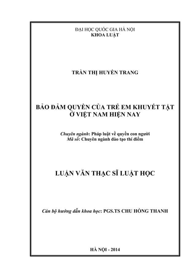 Luận văn: Bảo đảm quyền của trẻ em khuyết tật ở Việt Nam, HAY | PDF