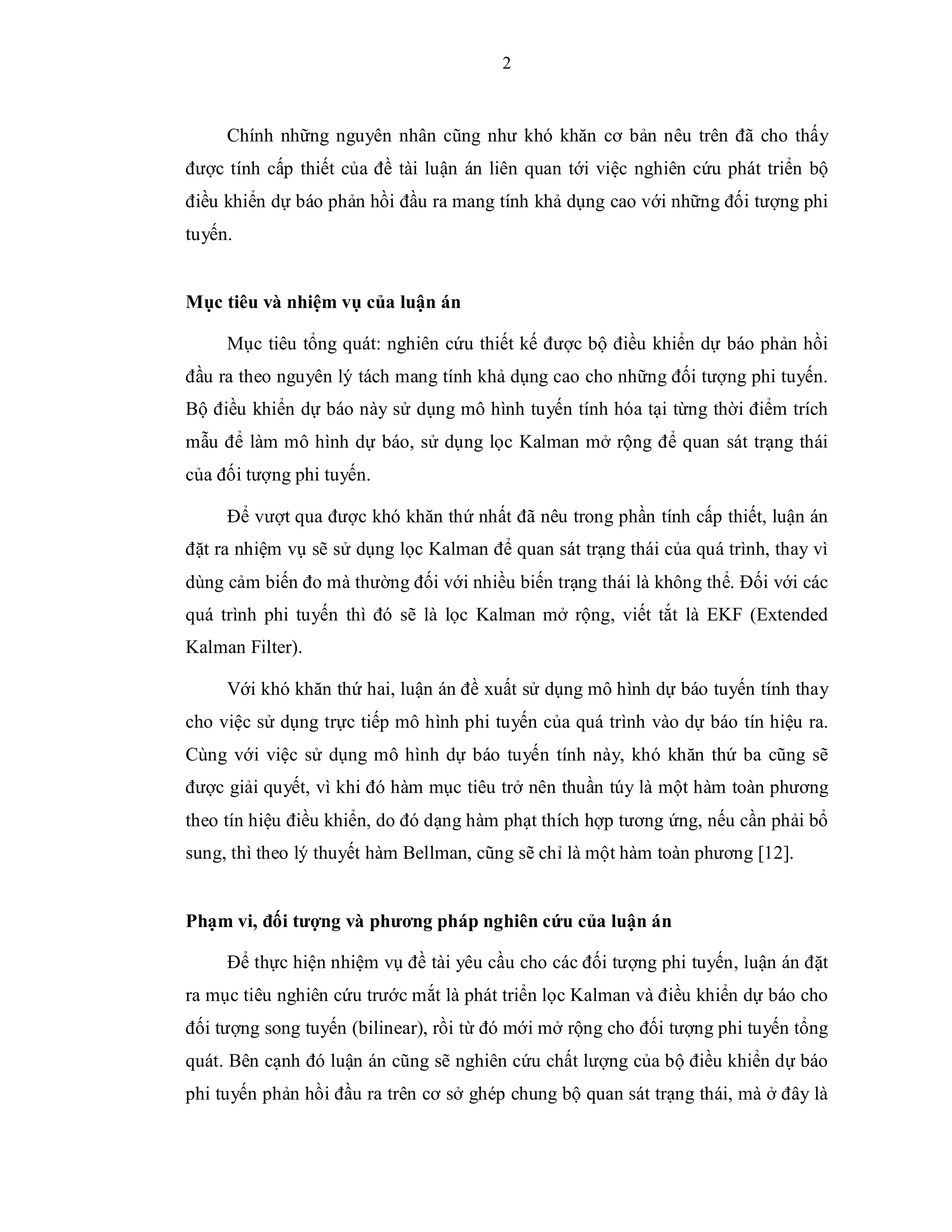Luận án: Ứng dụng lọc Kalman trong điều khiển dự báo phi tuyến | PDF