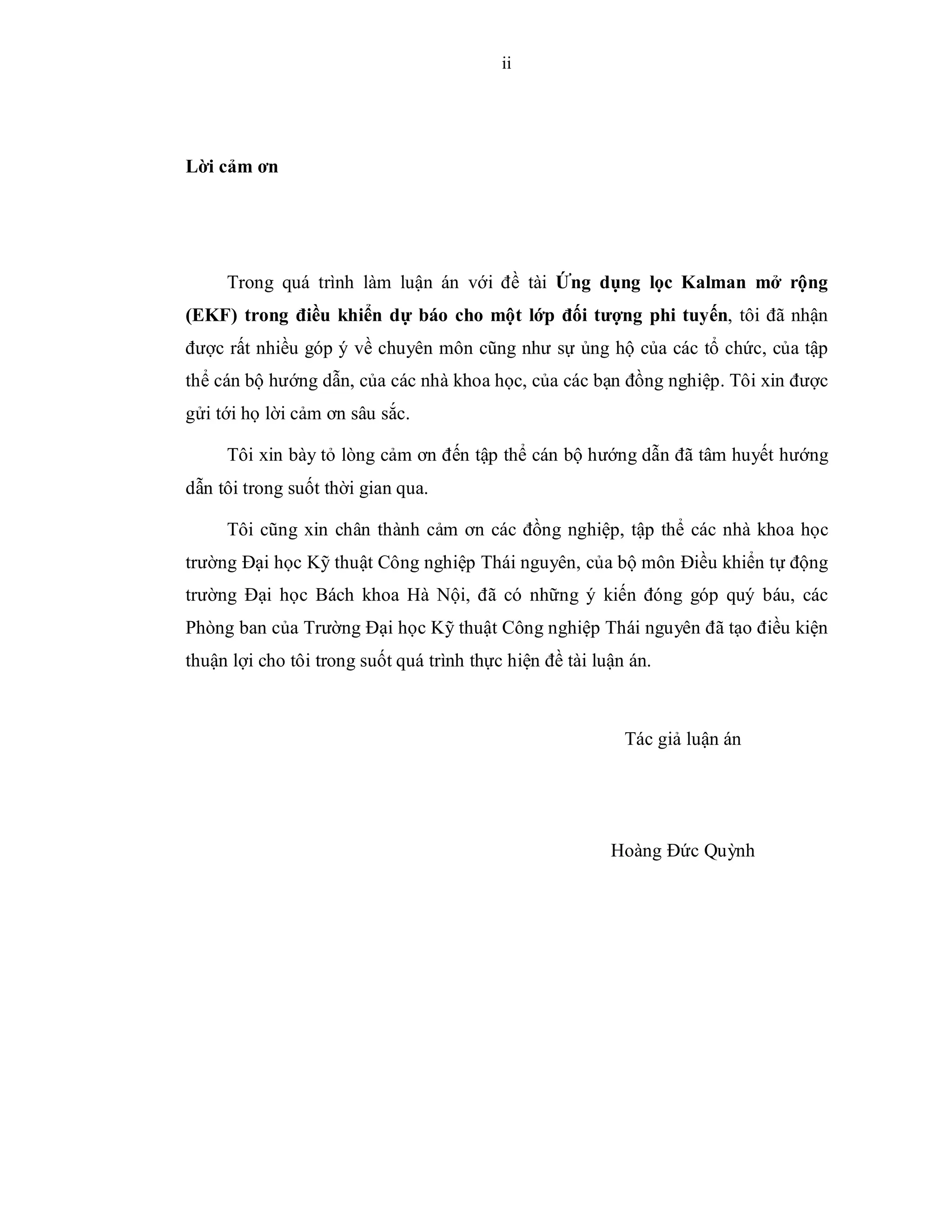 Luận án: Ứng dụng lọc Kalman trong điều khiển dự báo phi tuyến | PDF