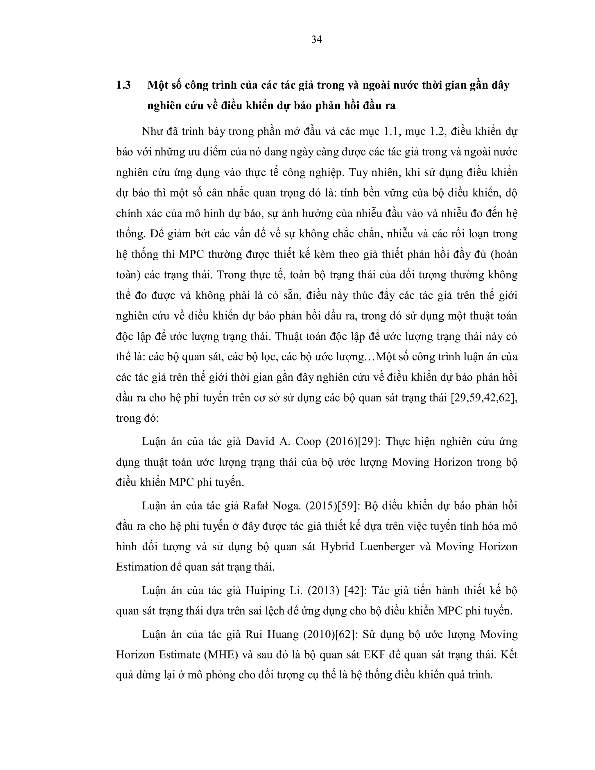 Luận án: Ứng dụng lọc Kalman trong điều khiển dự báo phi tuyến | PDF