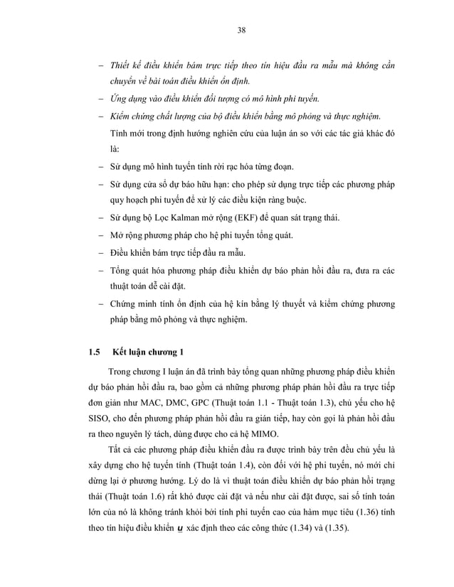 Luận án: Ứng dụng lọc Kalman trong điều khiển dự báo phi tuyến | PDF