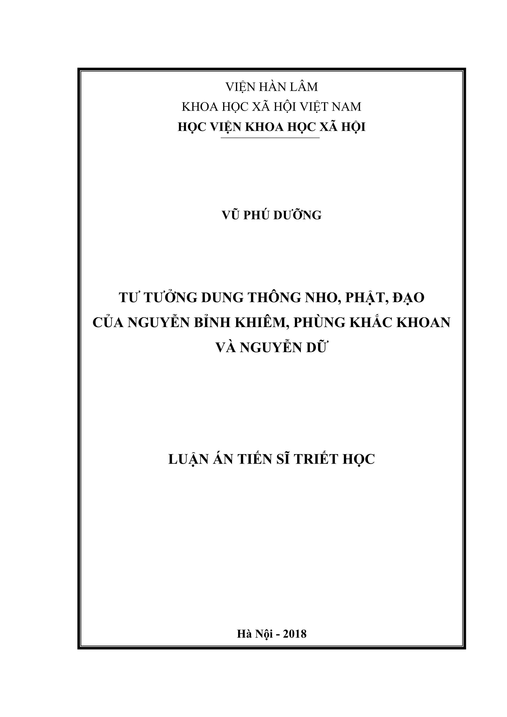 Luận án: Tư tưởng dung thông Nho, Phật, Đạo của Nguyễn Bỉnh Khiêm | PDF