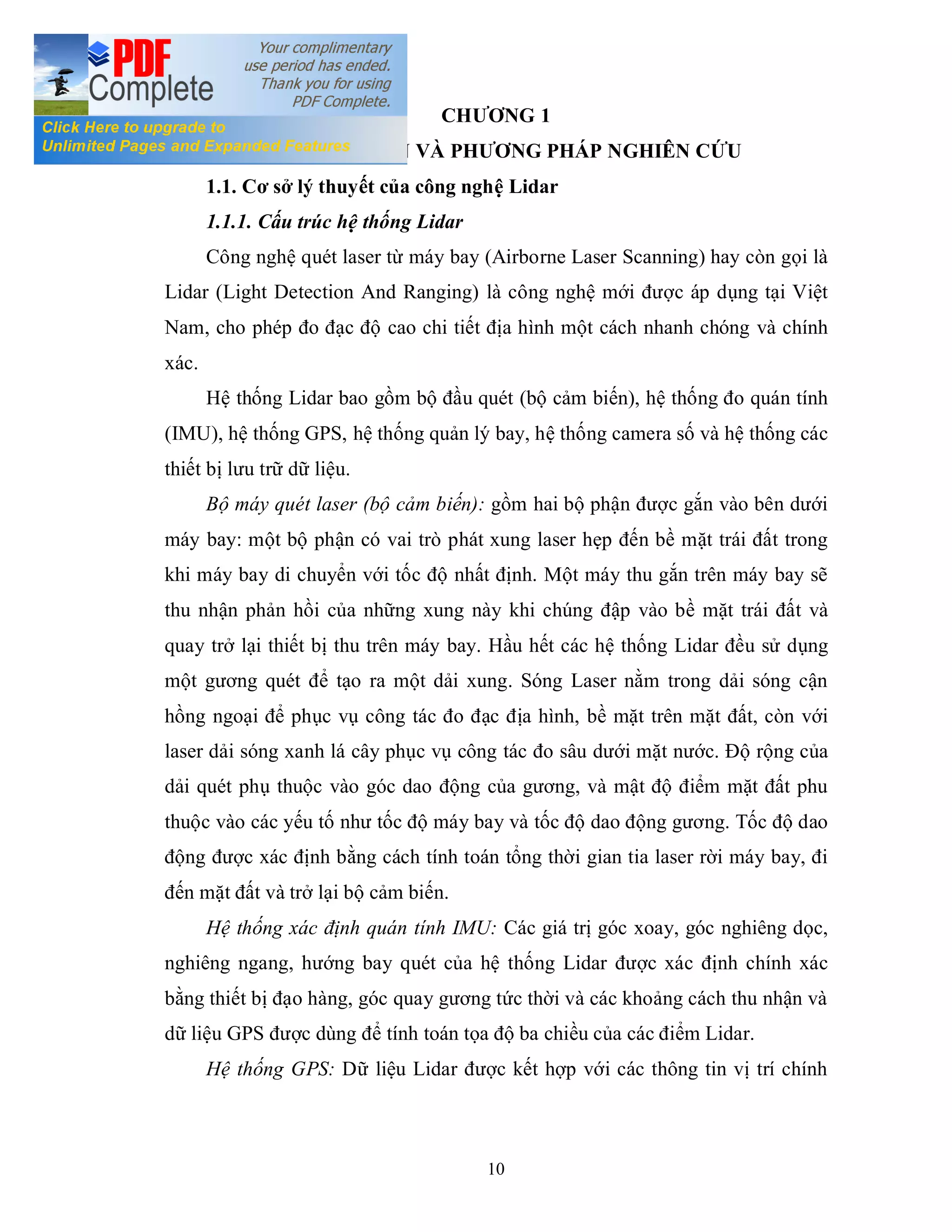 Đề tài: Ứng dụng công nghệ Lidar thành lập bản đồ 3D ở đô thị, 9đ | PDF