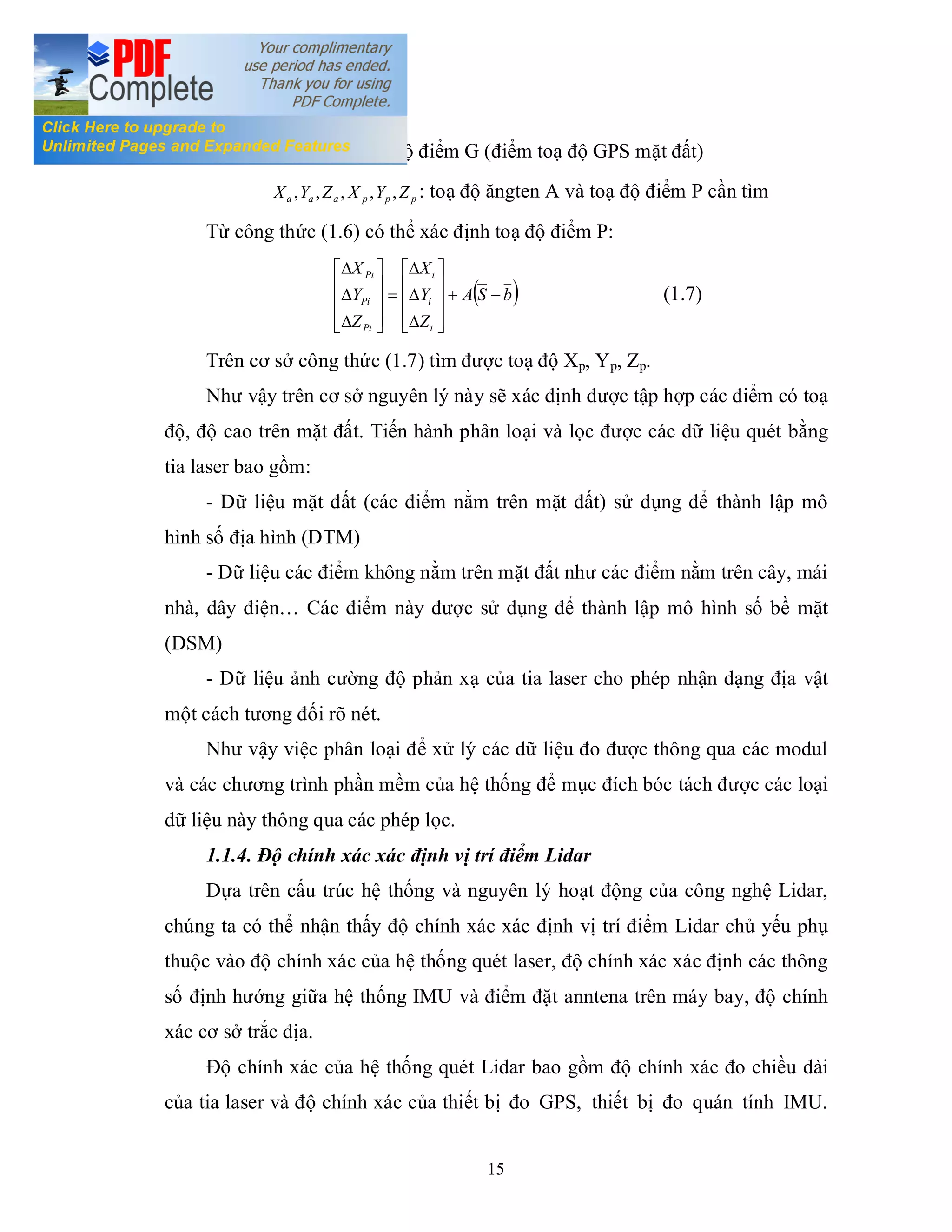 Đề tài: Ứng dụng công nghệ Lidar thành lập bản đồ 3D ở đô thị, 9đ | PDF