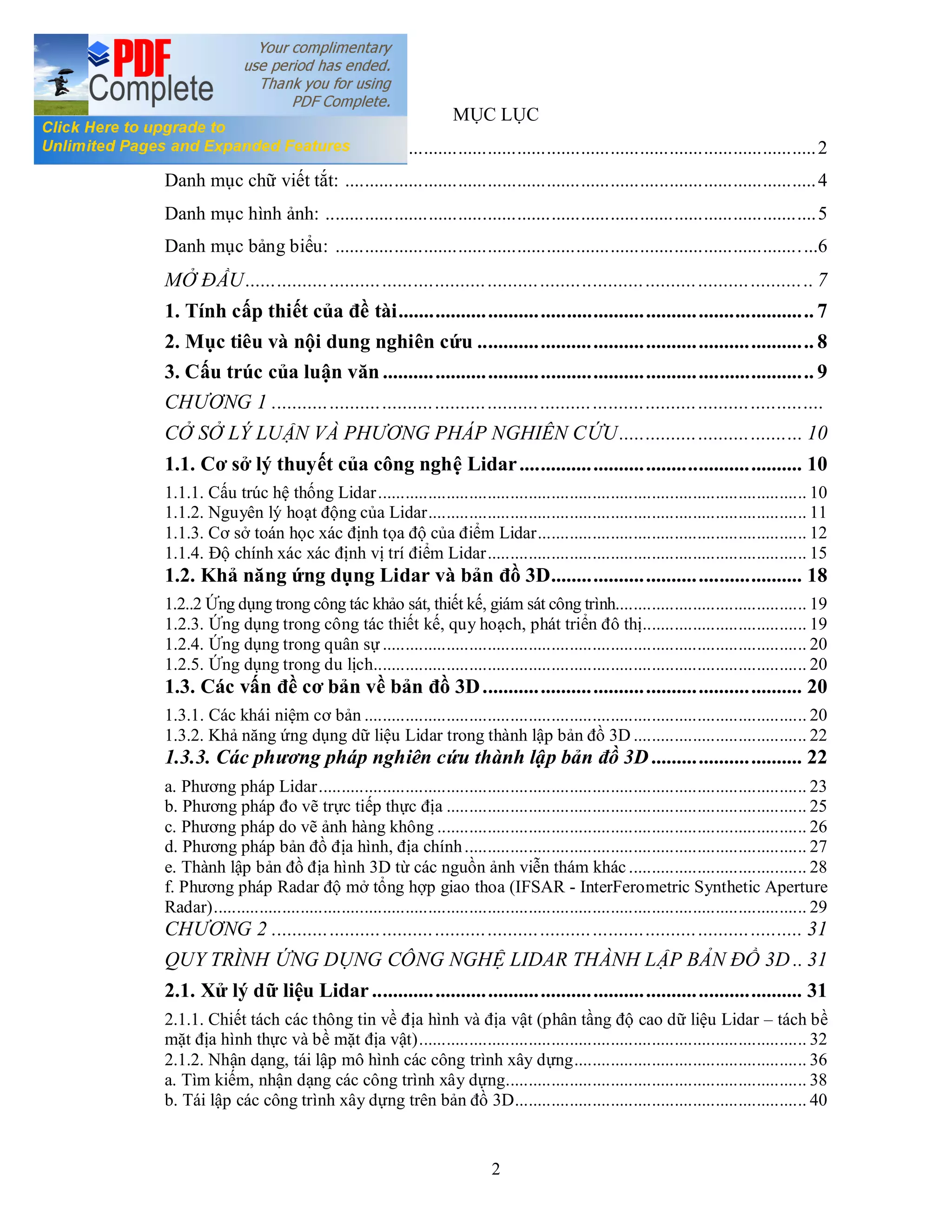 Đề tài: Ứng dụng công nghệ Lidar thành lập bản đồ 3D ở đô thị, 9đ | PDF