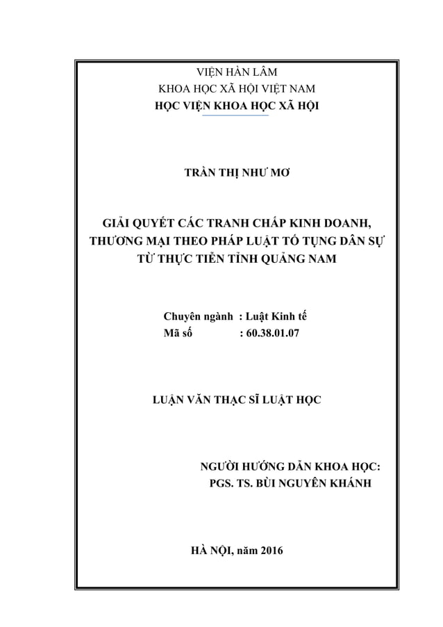 Luận văn: Giải quyết tranh chấp kinh doanh, thương mại theo luật | PDF