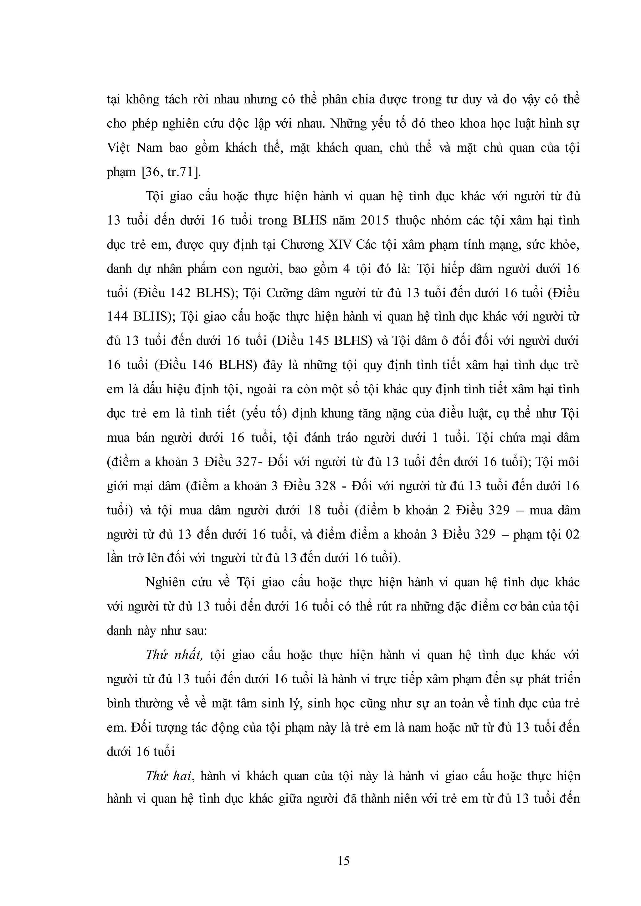 Luận văn: Tội giao cấu đối với người từ đủ 13 tuổi đến dưới 16 | PDF